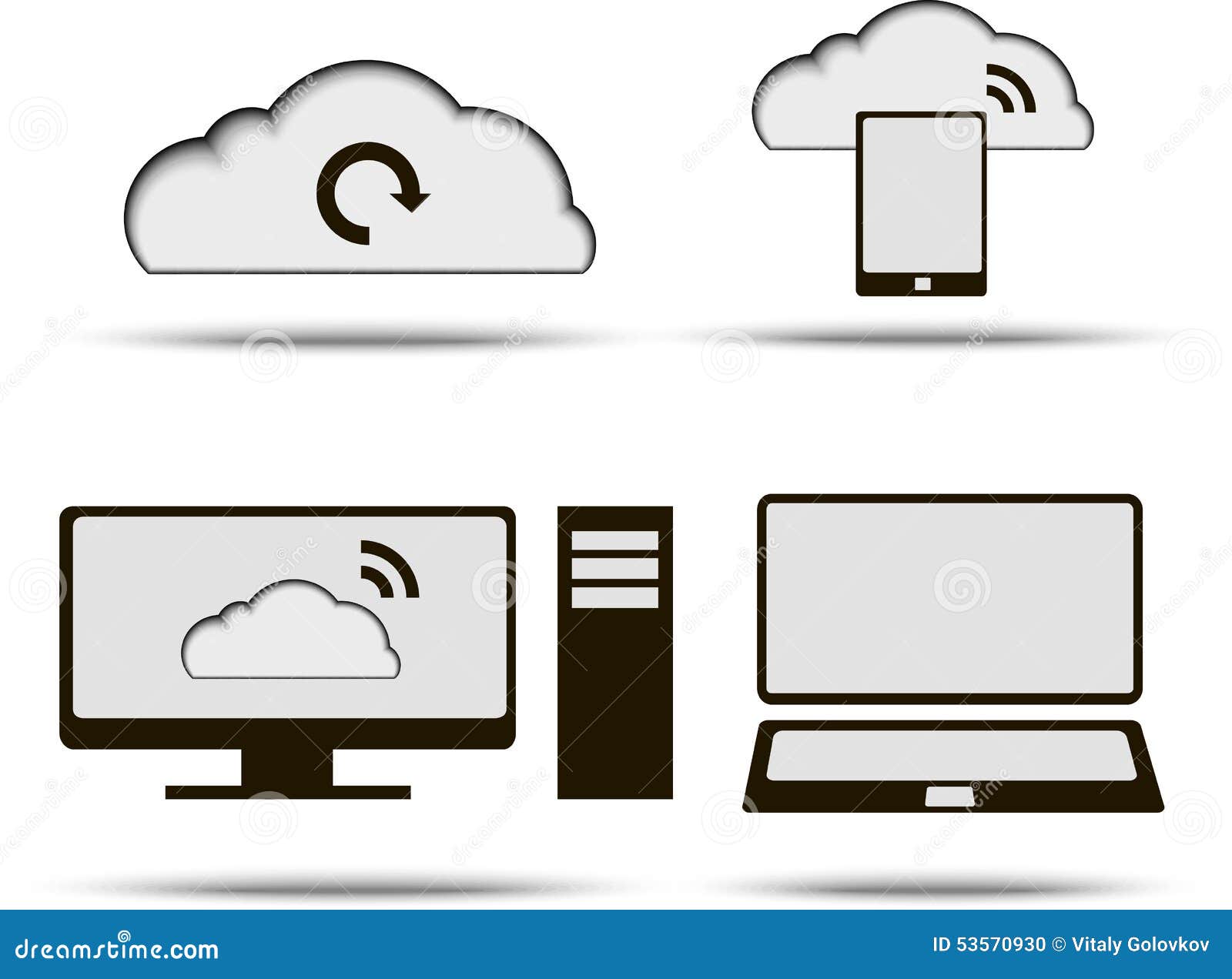 Cloud computing icons set stock vector. Illustration of computer - 53570930