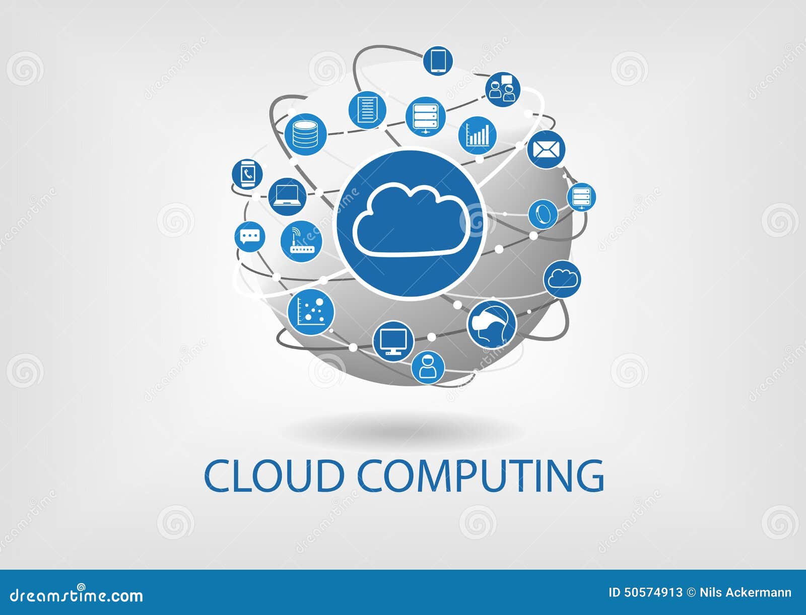 Cloud Computing Illustration With Connected Devices Like Notebooks ...