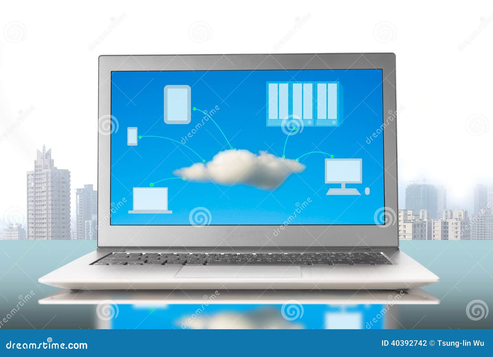 Cloud Computing Image on Screen in Office Stock Illustration ...