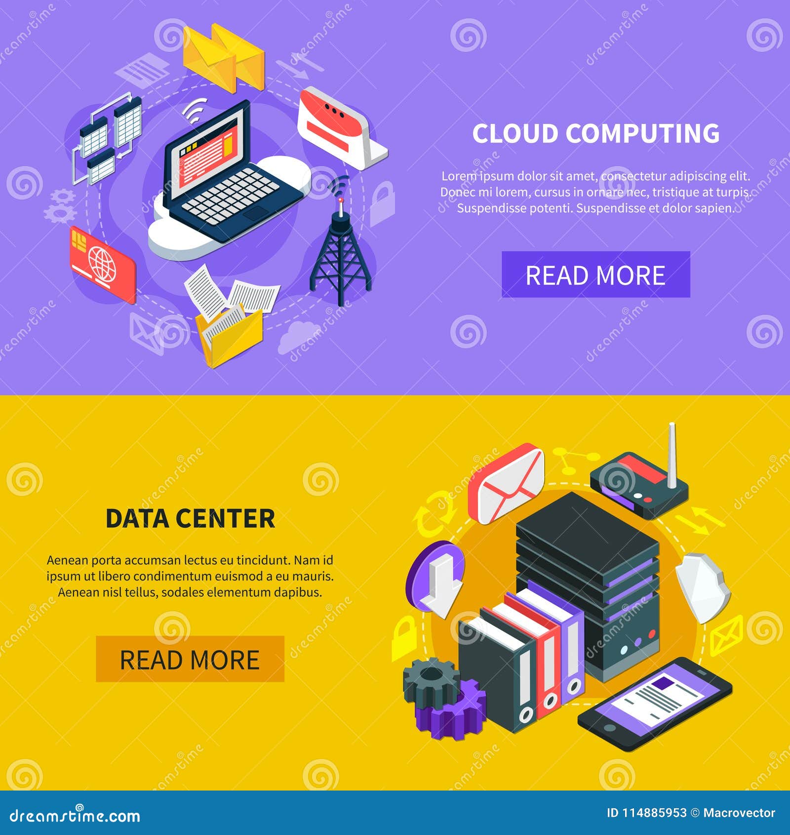 Cloud Computing Isometric Banners Stock Vector - Illustration of ...