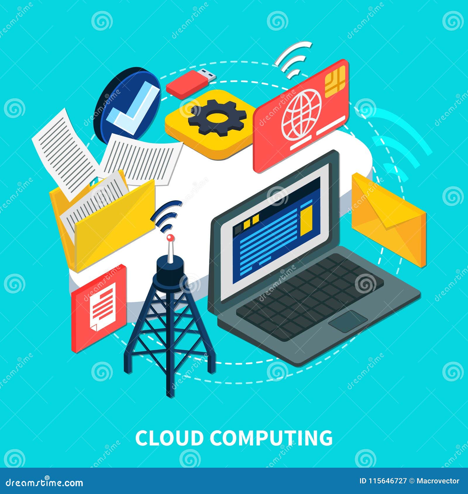 Cloud Computing Isometric Design Concept Stock Vector Illustration Of