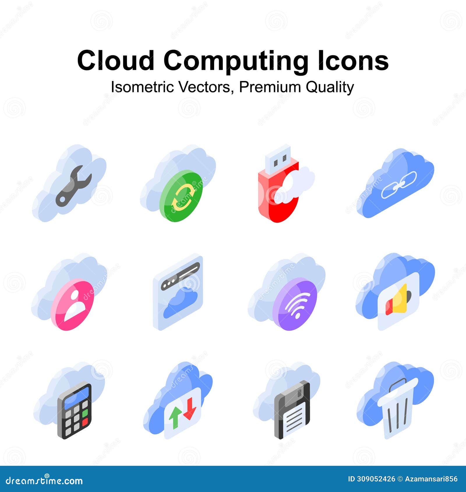 Cloud Computing Isometric Vectors Set Isolated on White Background Stock Vector - Illustration ...
