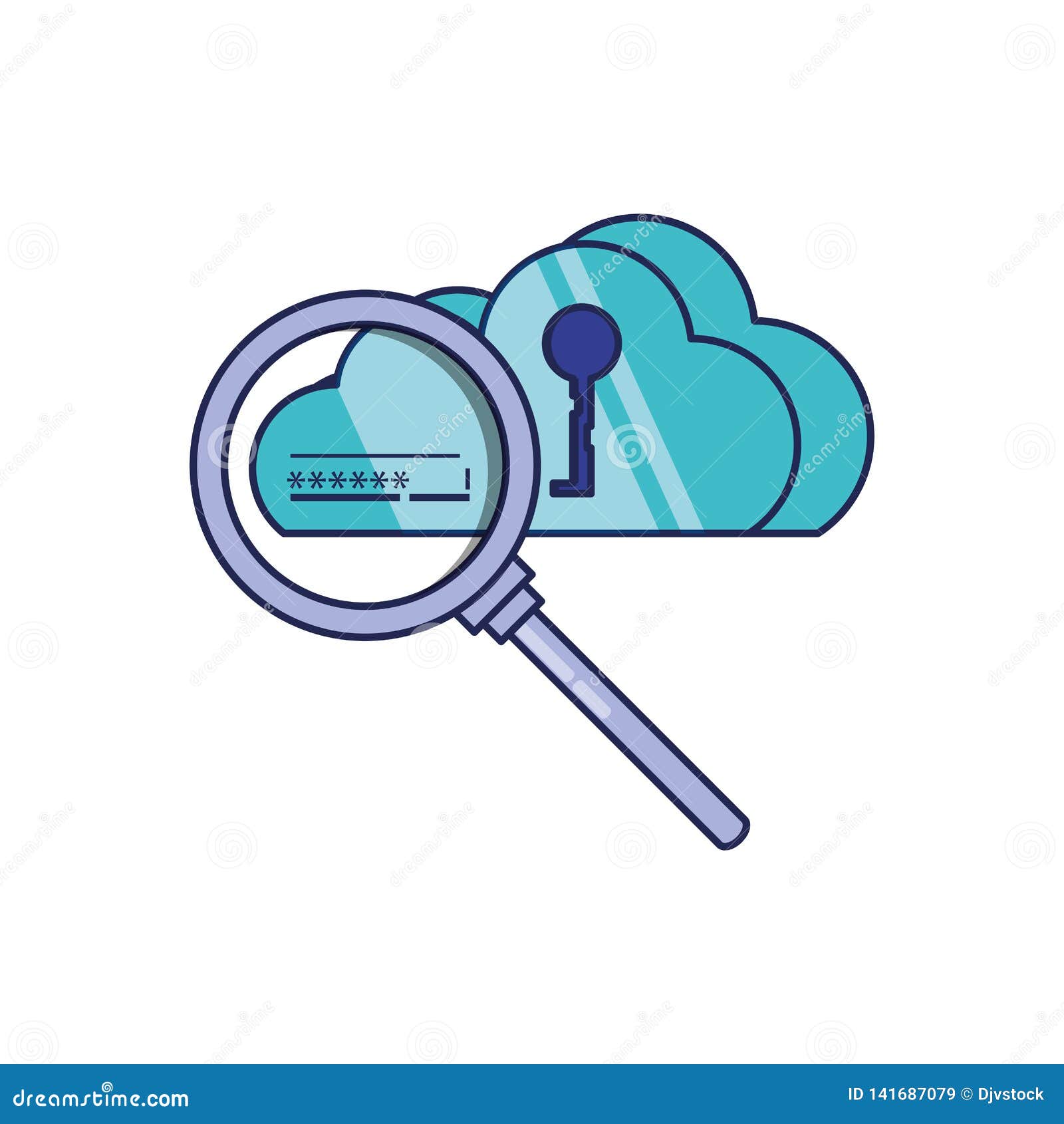 Cloud Computing with Key and Magnifying Glass Stock Vector ...