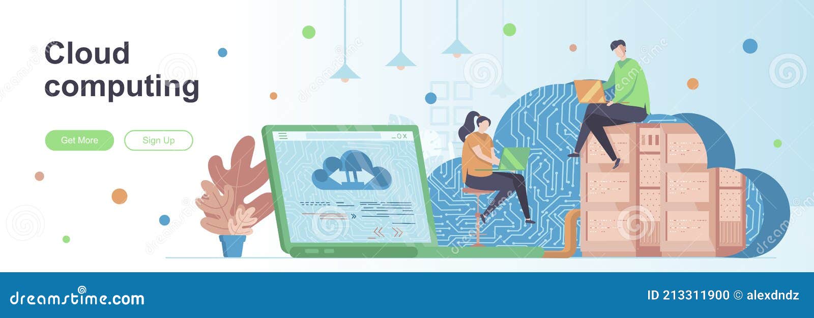 Cloud Computing Landing Page with People Characters. Hosting Platform Service Web Banner Stock ...