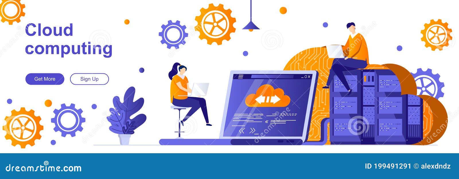 Cloud Computing Landing Page with People Stock Vector - Illustration of header, hosting: 199491291