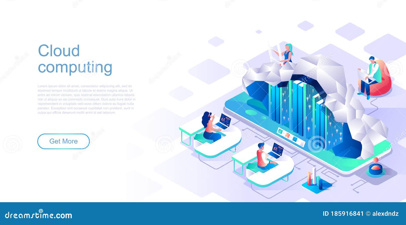 Cloud Computing Landing Page Vector Template. Stock Vector - Illustration of isometric, data ...