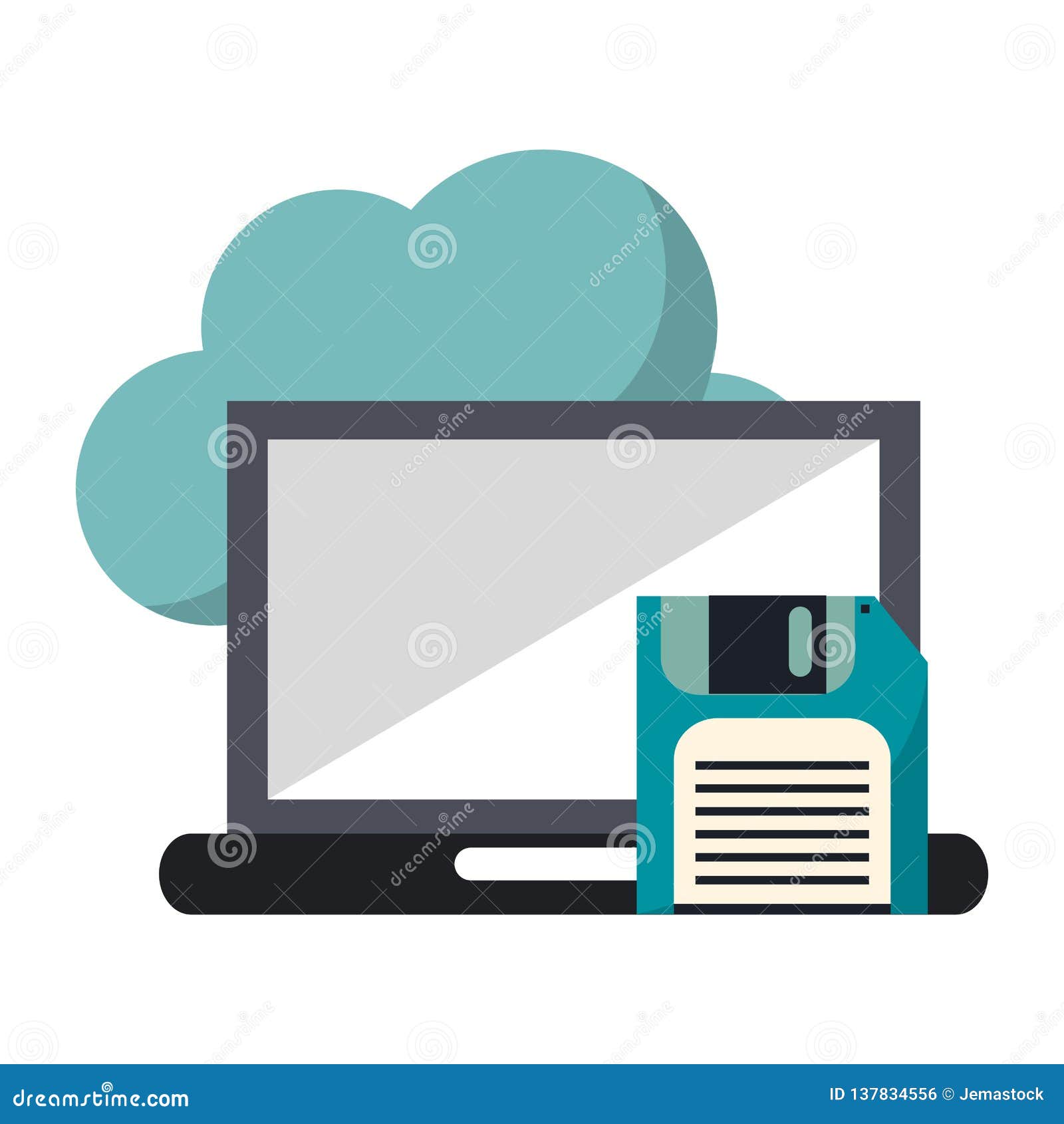 Cloud Computing Laptop and Diskette Stock Vector - Illustration of ...