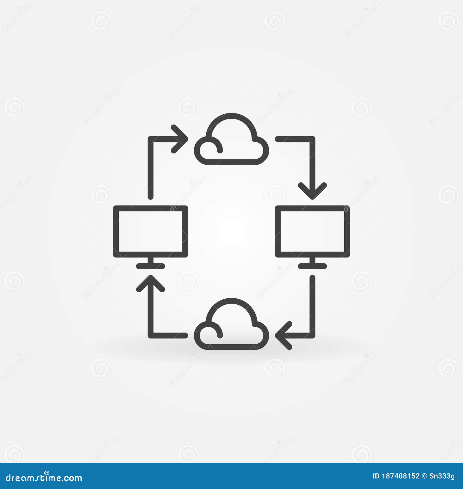 Cloud Computing Line Icon. Vector Computers with Clouds Symbol Stock ...
