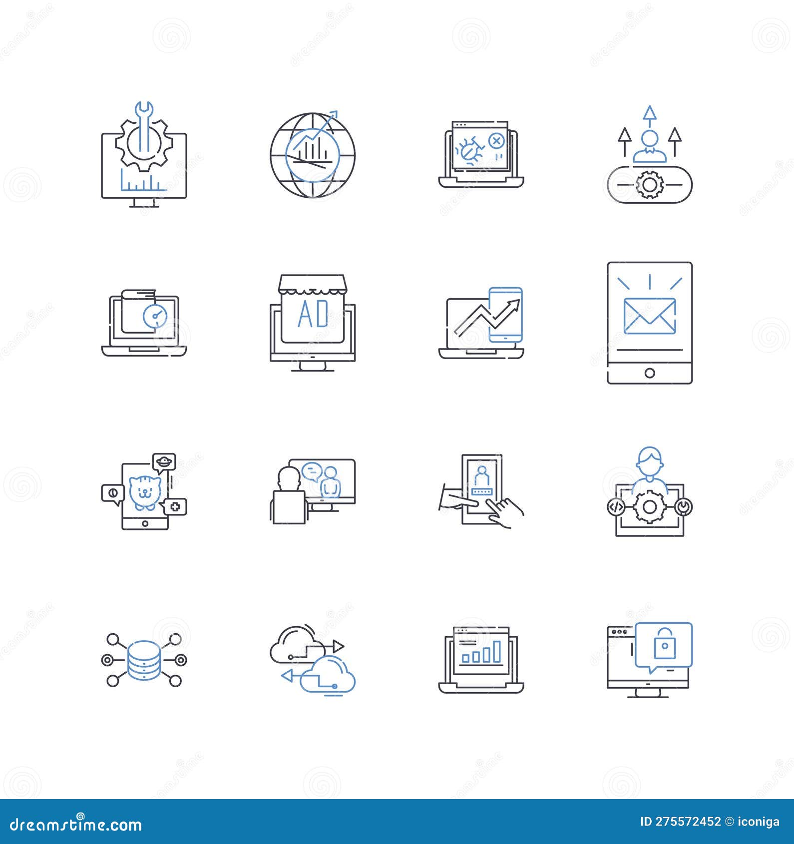 Cloud Computing Line Icons Collection Scalability Virtualization Automation Security