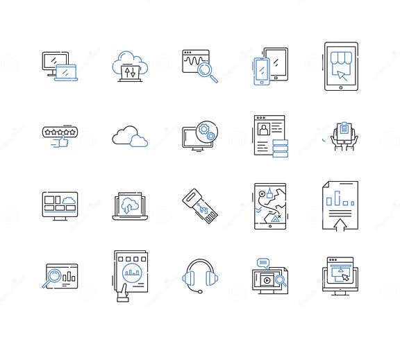 Cloud Computing Line Icons Collection Virtualization Saas Iaas Paas Hybrid Agile