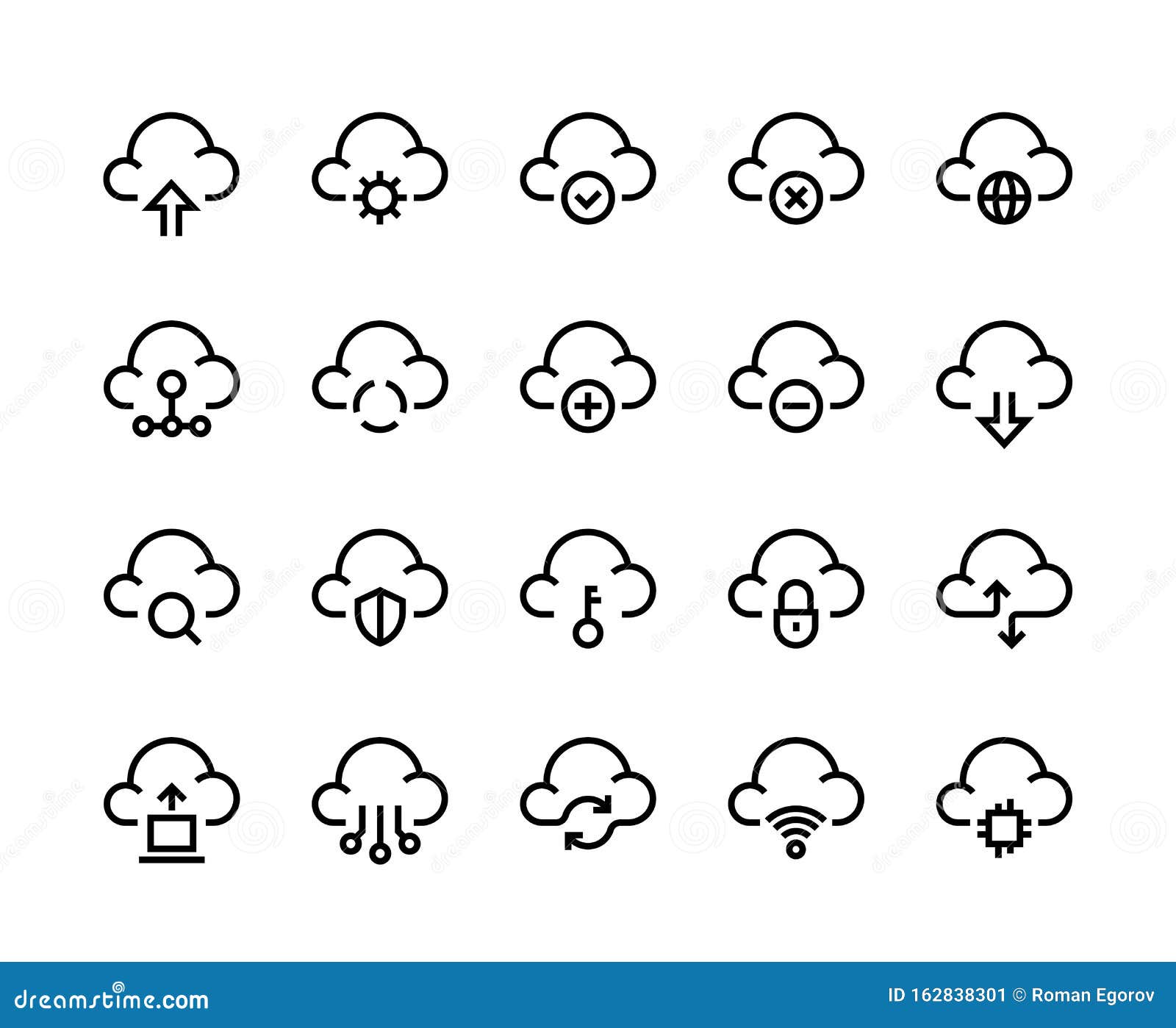 Cloud Computing Line Icons. Network Data Transfer Download Sync and Upload, Internet Platform ...