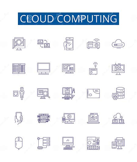 Cloud Computing Line Icons Signs Set. Design Collection of Cloud, Computing, Infrastructure ...