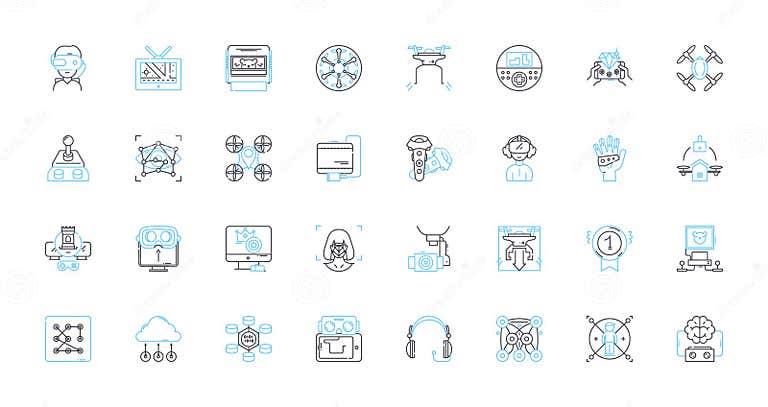 Cloud Computing Linear Icons Set Scalability Virtualization Flexibility Integration