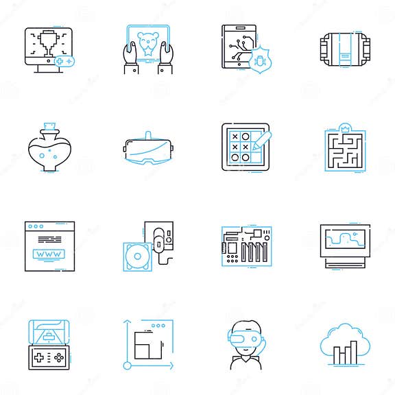 Cloud Computing Linear Icons Set Virtualization Scalability Automation Integration Mobility