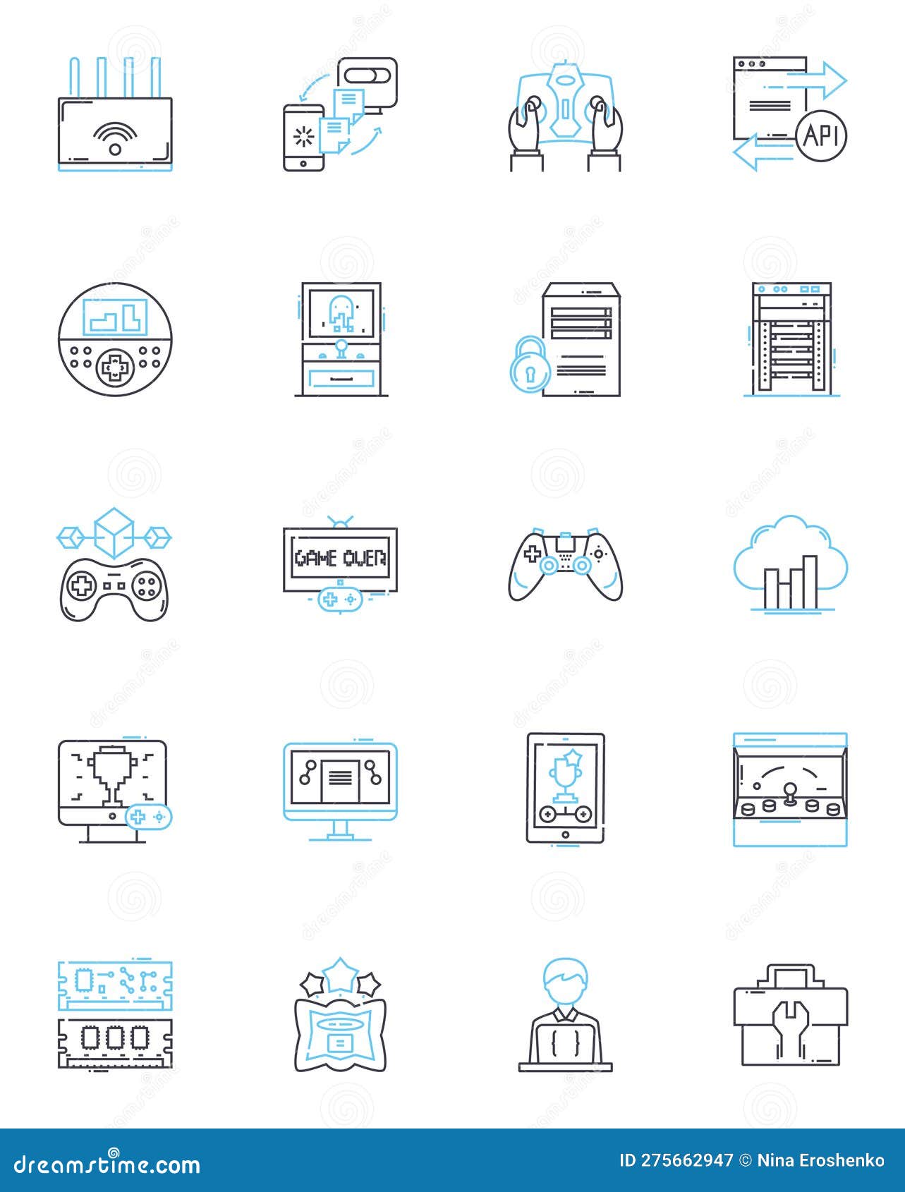 Cloud Computing Linear Icons Set Virtualization Scalability Automation Integration Mobility