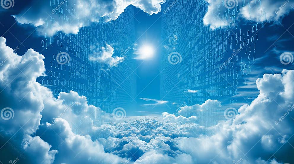 Cloud Computing In Logistics Fluffy Clouds Filled With Binary Code And