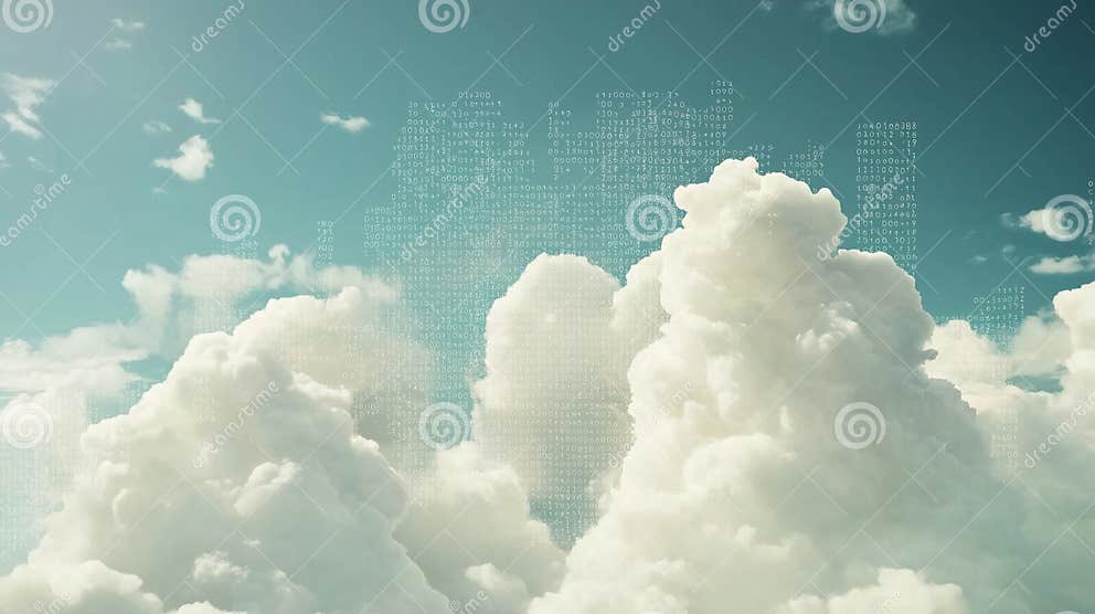 Cloud Computing In Logistics Fluffy Clouds Filled With Binary Code And
