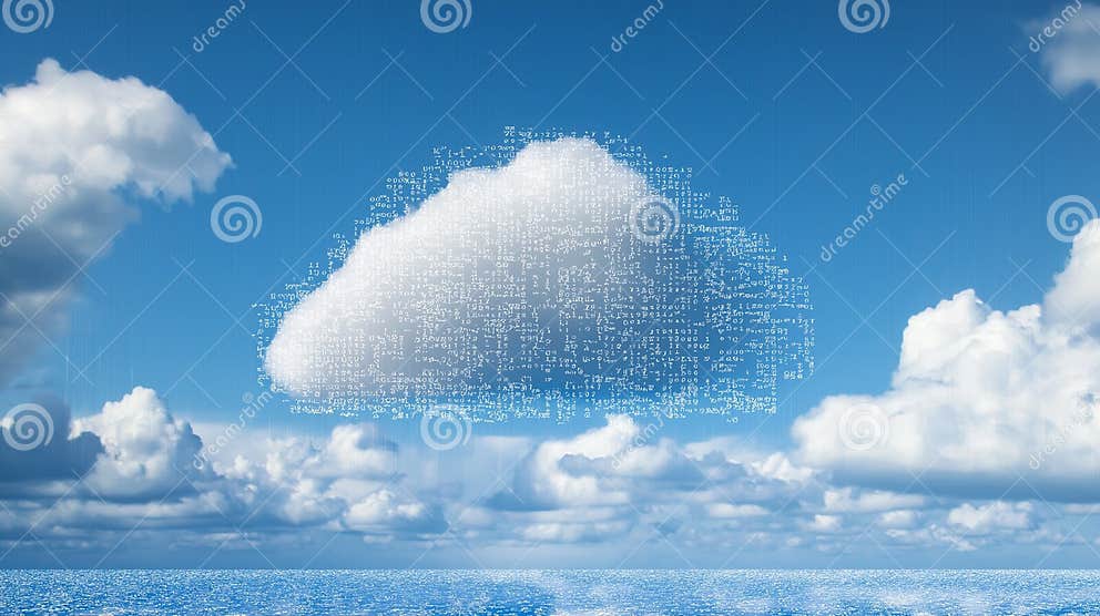 Cloud Computing in Logistics: Fluffy Clouds Filled with Binary Code and Data Packets Stock Photo ...