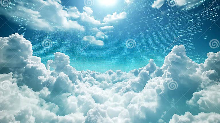 Cloud Computing in Logistics: Fluffy Clouds Filled with Binary Code and Data Packets Stock Image ...