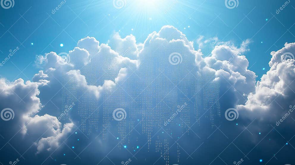 Cloud Computing in Logistics: Fluffy Clouds Filled with Binary Code and Data Packets Stock Photo ...
