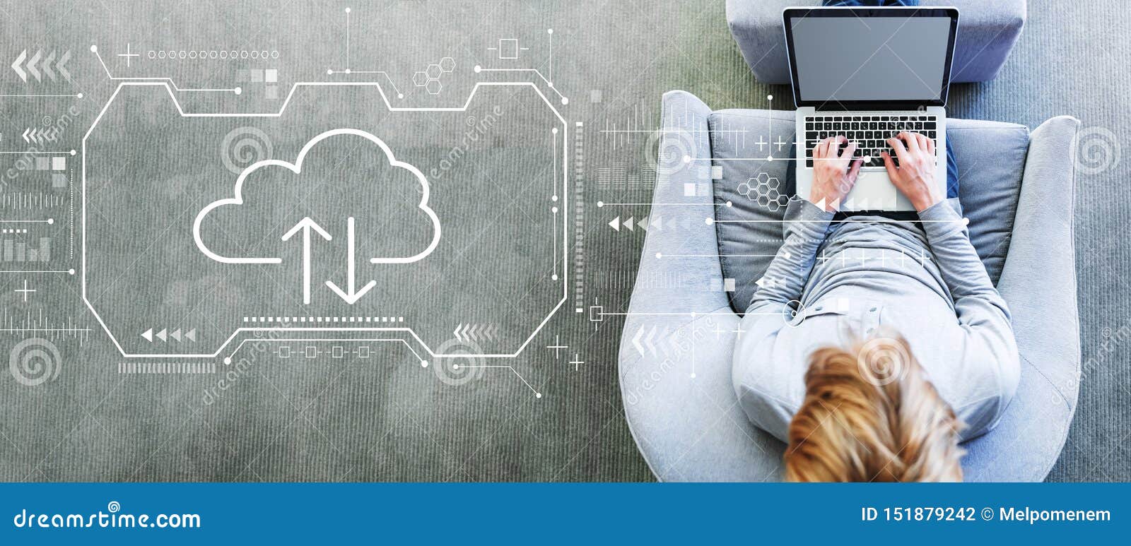 Cloud Computing with Man Using a Laptop Stock Photo - Image of concept ...