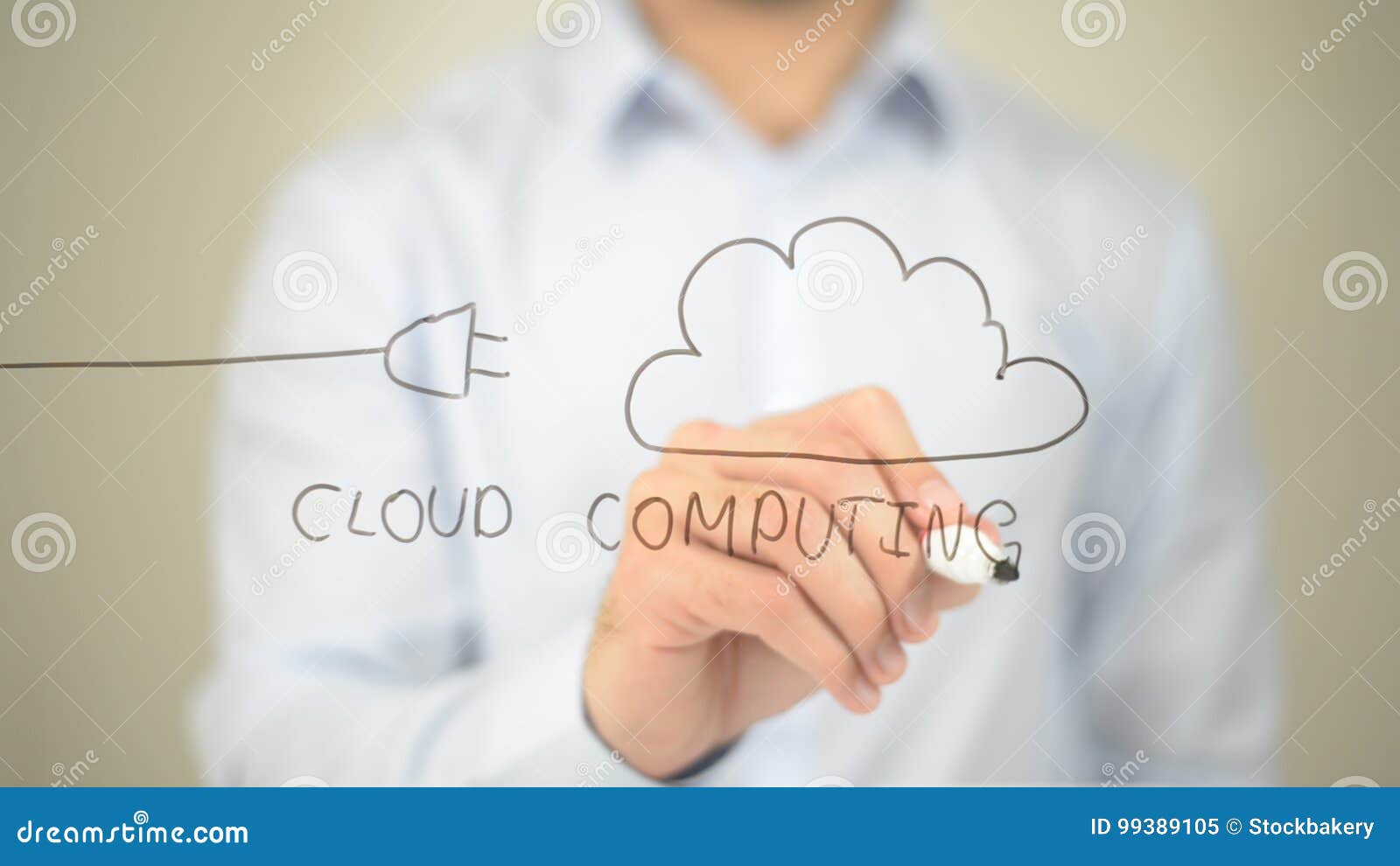 Cloud Computing, Man Writing on Transparent Screen Stock Image - Image ...