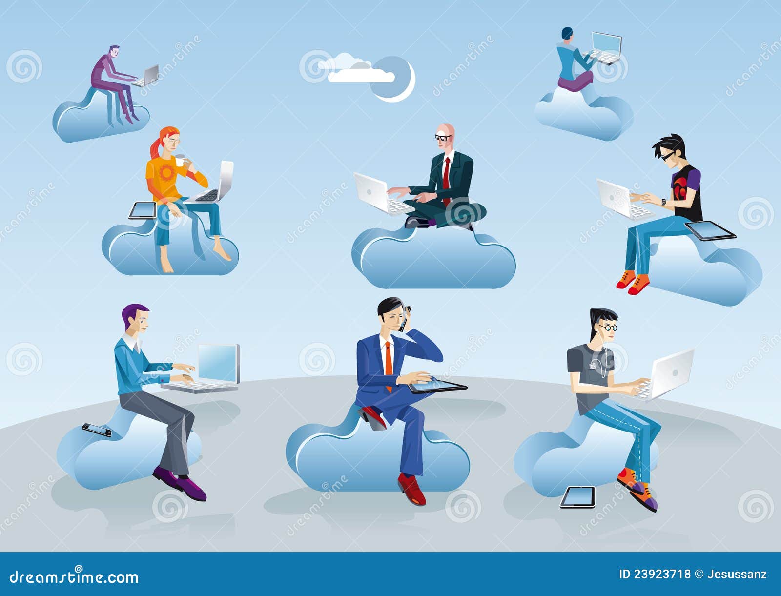 Cloud Computing Men Sitting in Clouds Stock Vector - Illustration of ...
