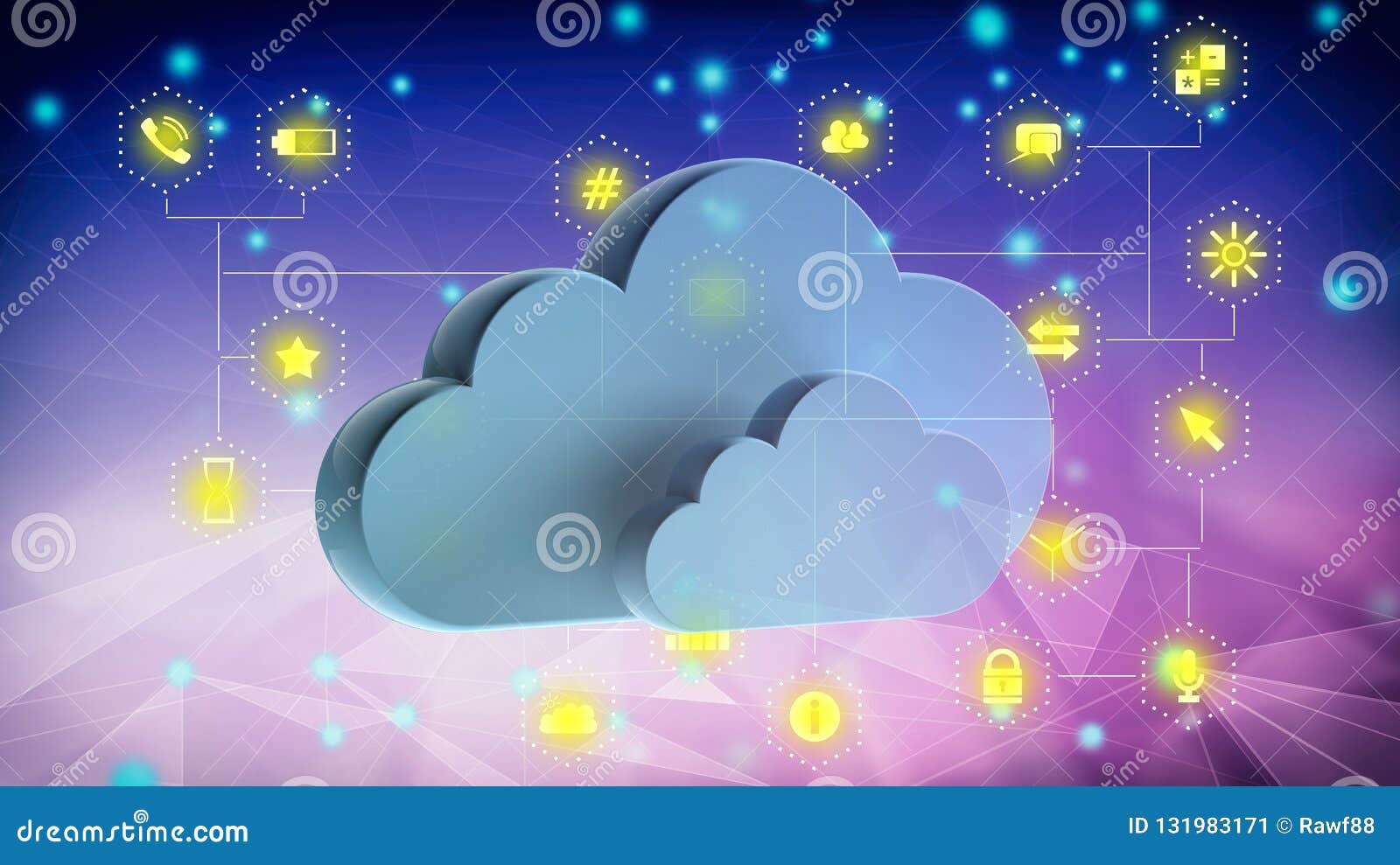 Cloud Computing and Mobile Apps. Blue Clouds on Abstract Tech ...