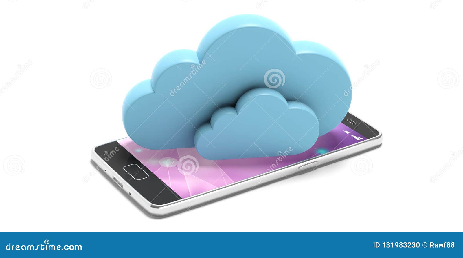 Cloud Computing. Blue Clouds on a Smartphone, Isolated on White ...