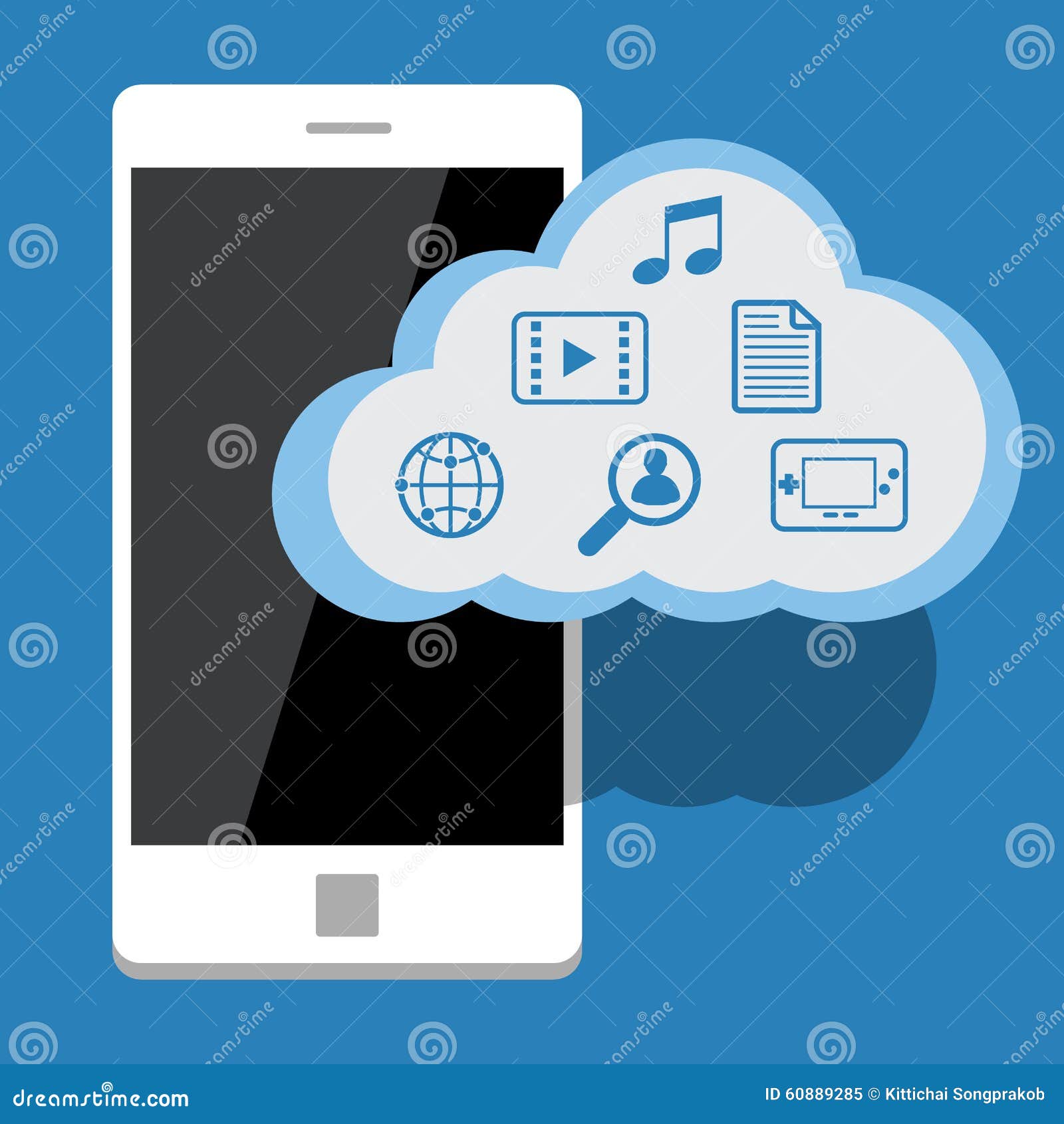 Cloud Computing with Mobile Phone. Vector Flat Design Stock Vector ...