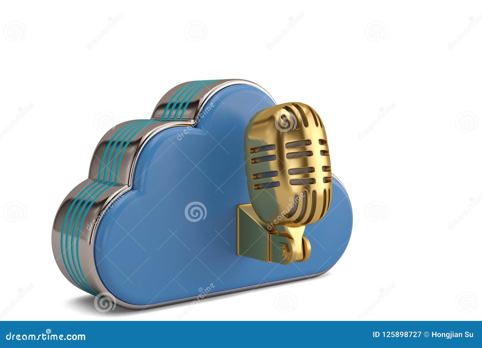 Cloud Computing Multimedia Concept Cloud with Gold Microphone on Stock ...