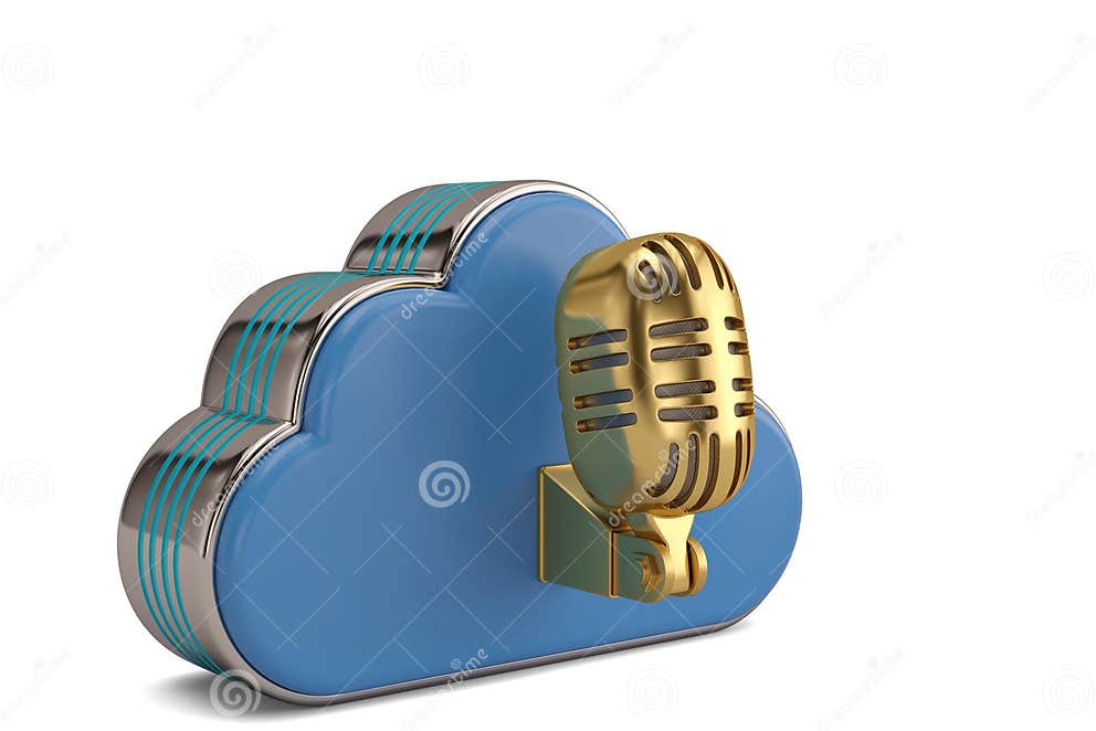 Cloud Computing Multimedia Concept Cloud with Gold Microphone on Stock ...