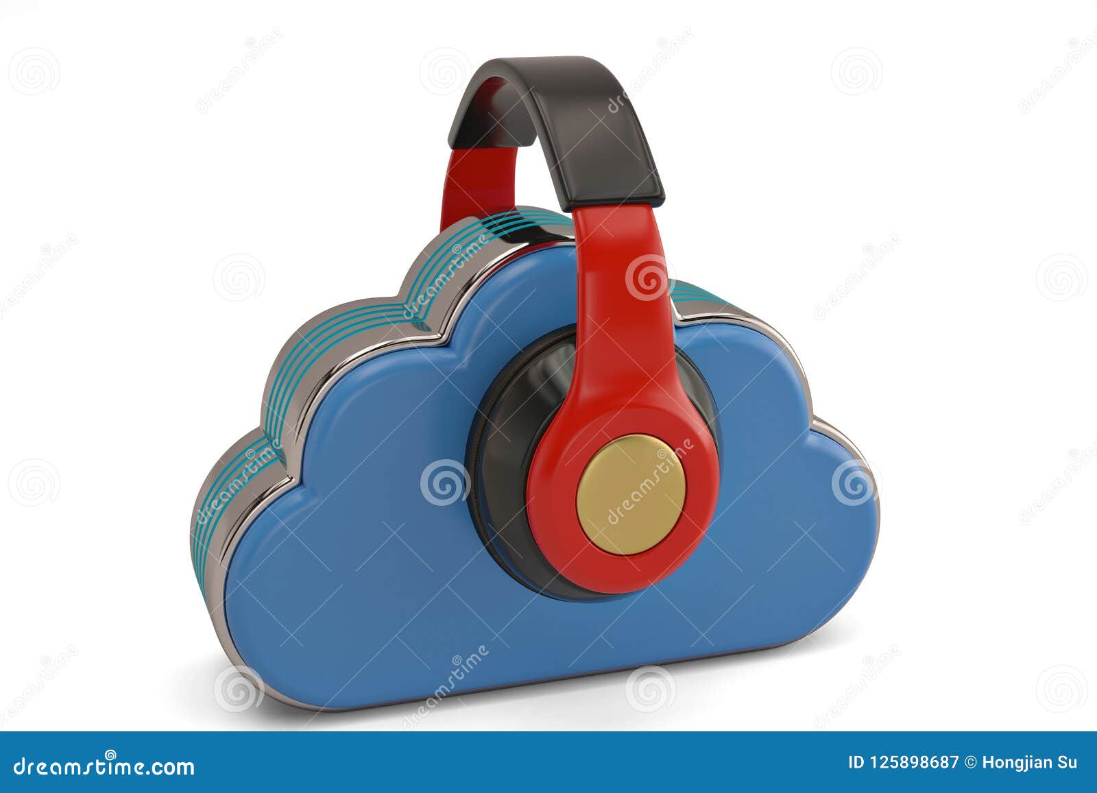 Cloud Computing Multimedia Concept Headphones and Clouds on Whit Stock ...