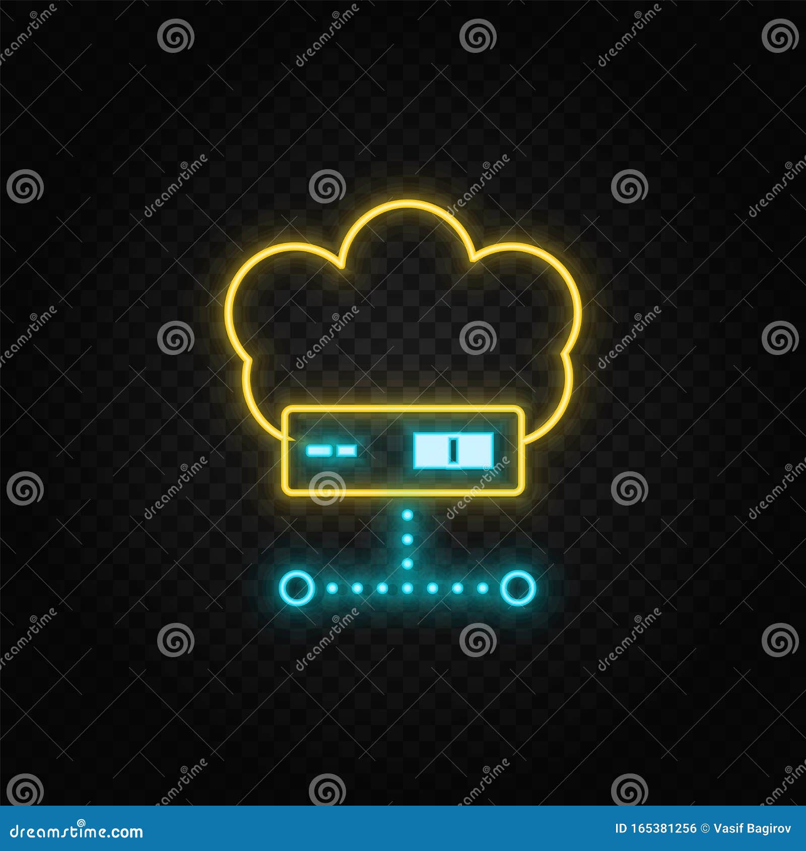 Cloud, Computing Neon Vector Icon. Blue and Yellow Neon Vector Icon ...