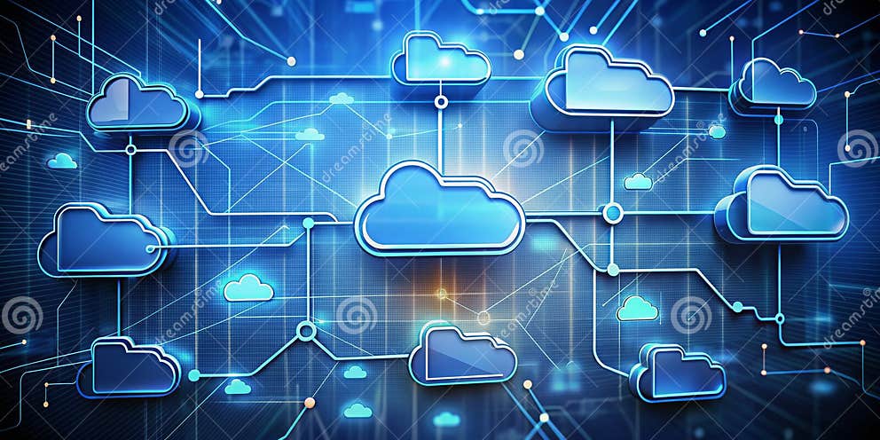 Cloud Computing Network, 3D Rendering, Blue, Data Center, Technology ...