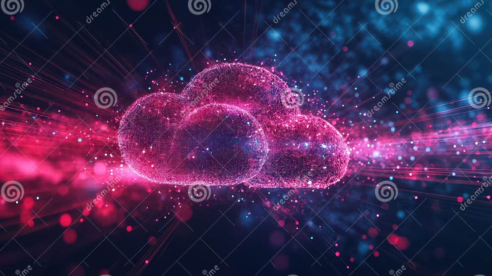 Cloud Computing Network Visualized With Digital Data Flowing Between