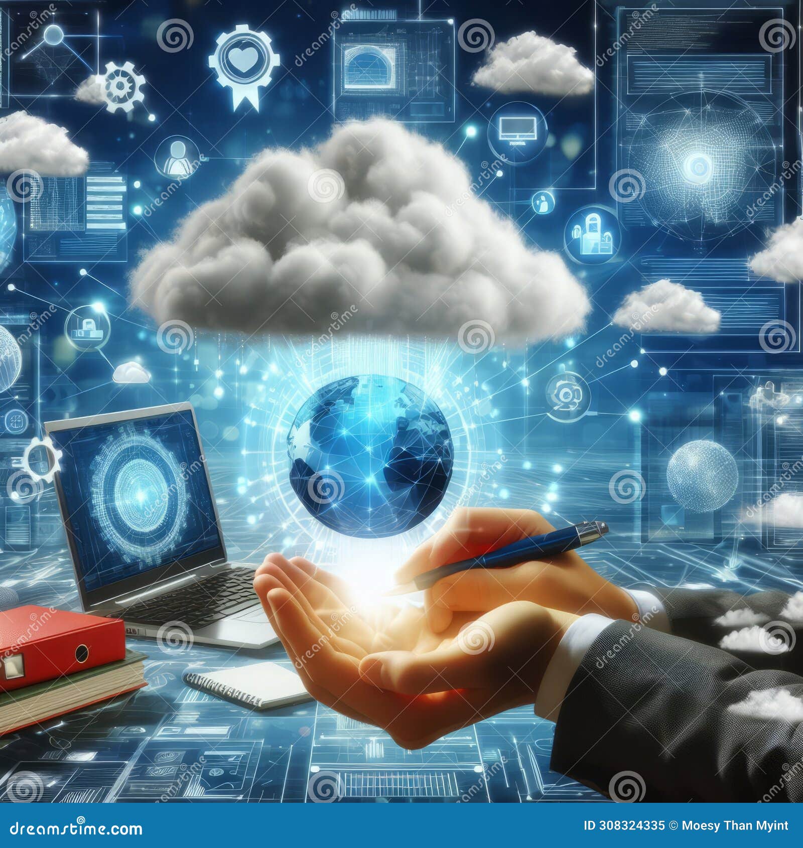 Cloud Computing Technology Concept. 3d Rendering Toned Image Double Exposure Stock Illustration ...