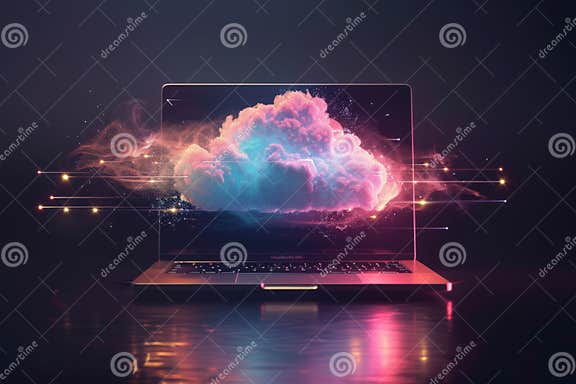 Cloud Computing Networks, an Vibrant Glowing Gradient Cloud Hovering ...