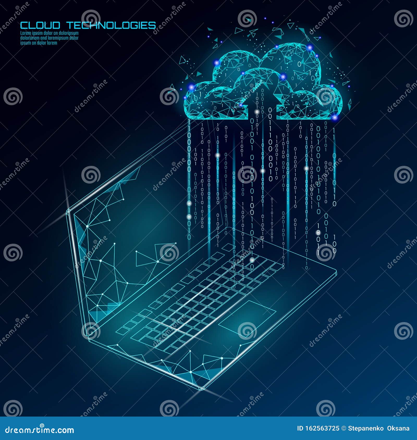 Cloud Computing Online Storage Low Poly. Polygonal Future Modern Internet Business Technology ...