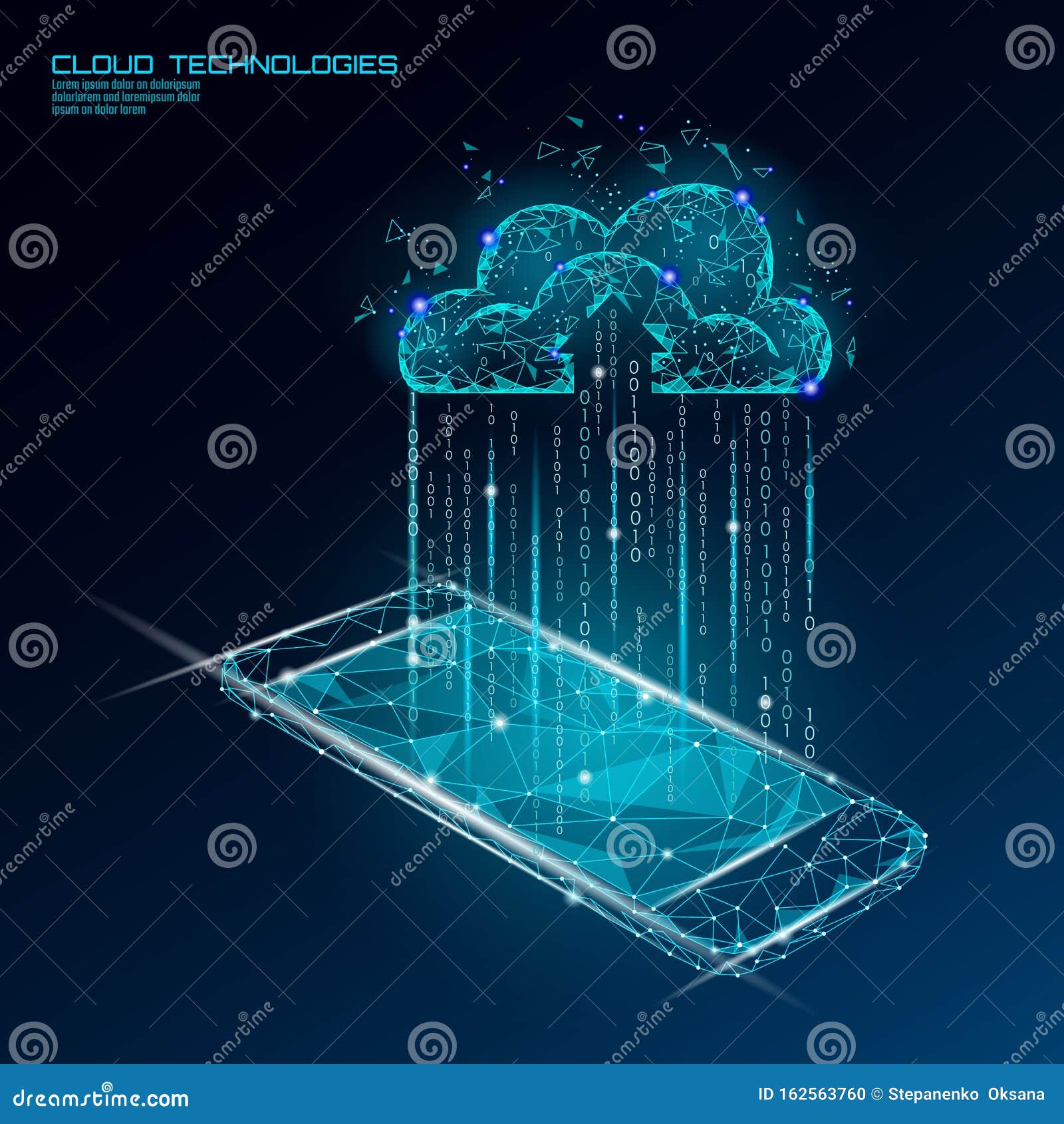 Cloud Computing Online Storage Low Poly. Polygonal Future Modern Internet Business Technology ...