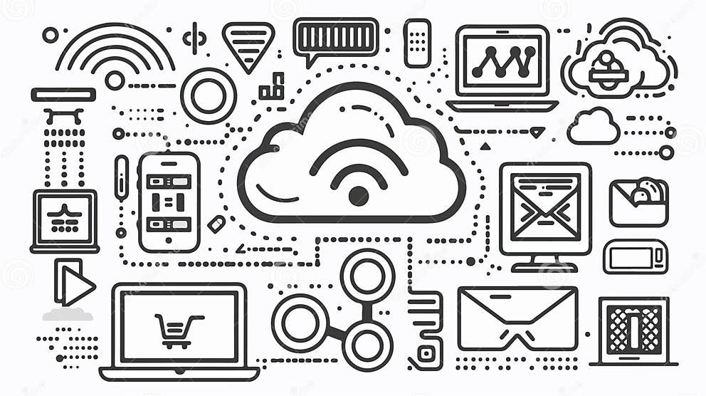 Cloud Computing Outline Icons Set for Technology Concepts and it ...