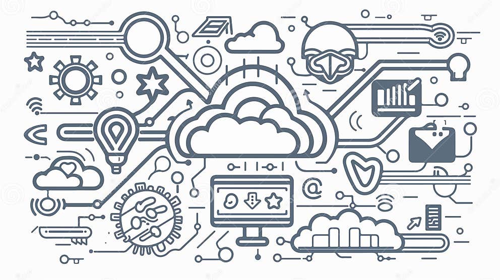 Cloud Computing Outline Icons Set for Technology Concepts and it ...