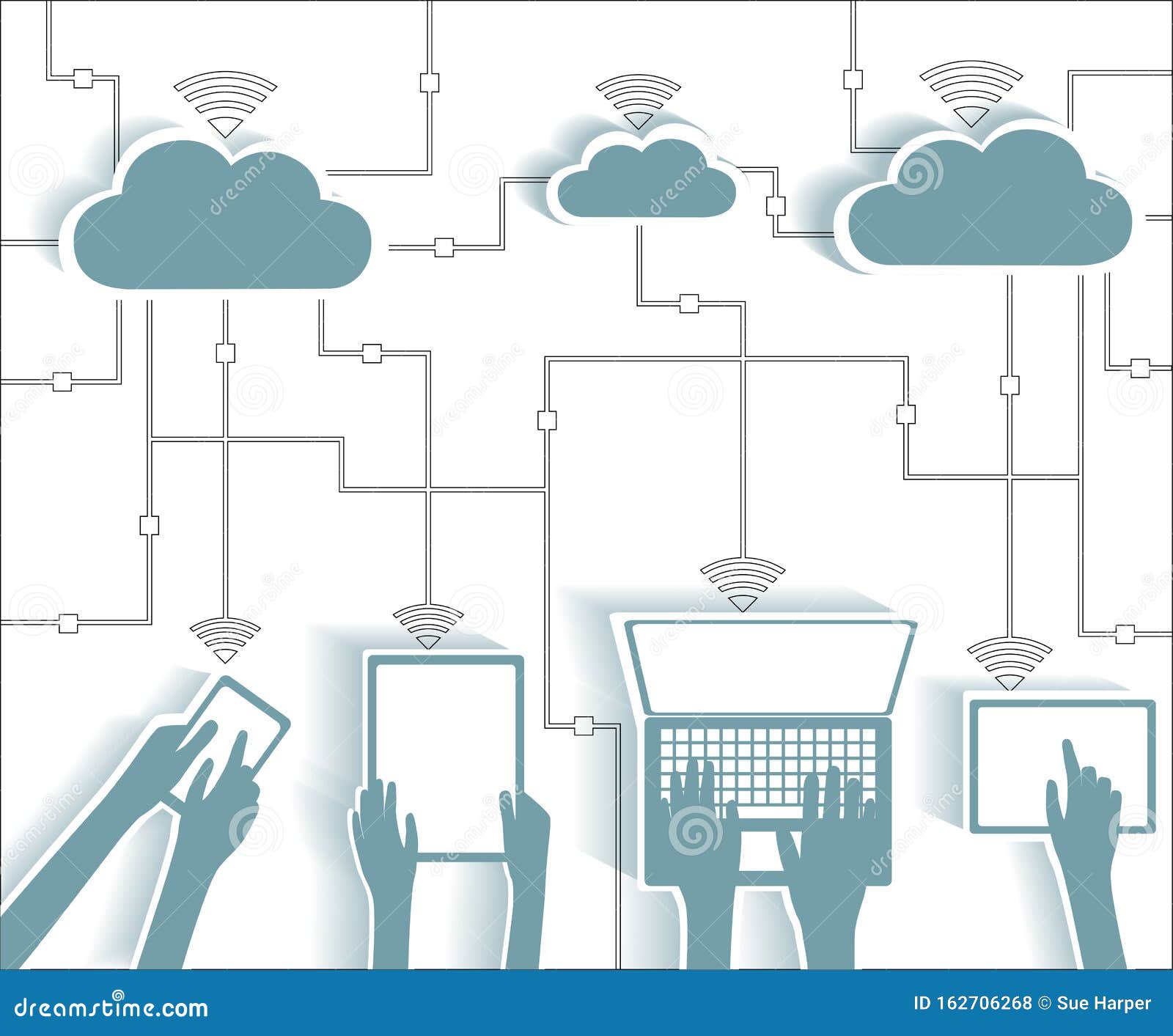 Cloud Computing Paper Cutout Stickers BYOD Devices Network Stock ...