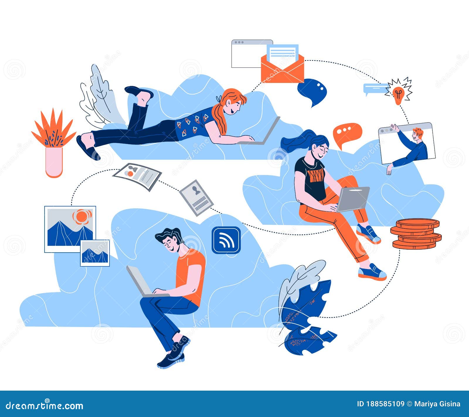 Cloud Computing with People Using Connected Mobile Devices Cartoon ...