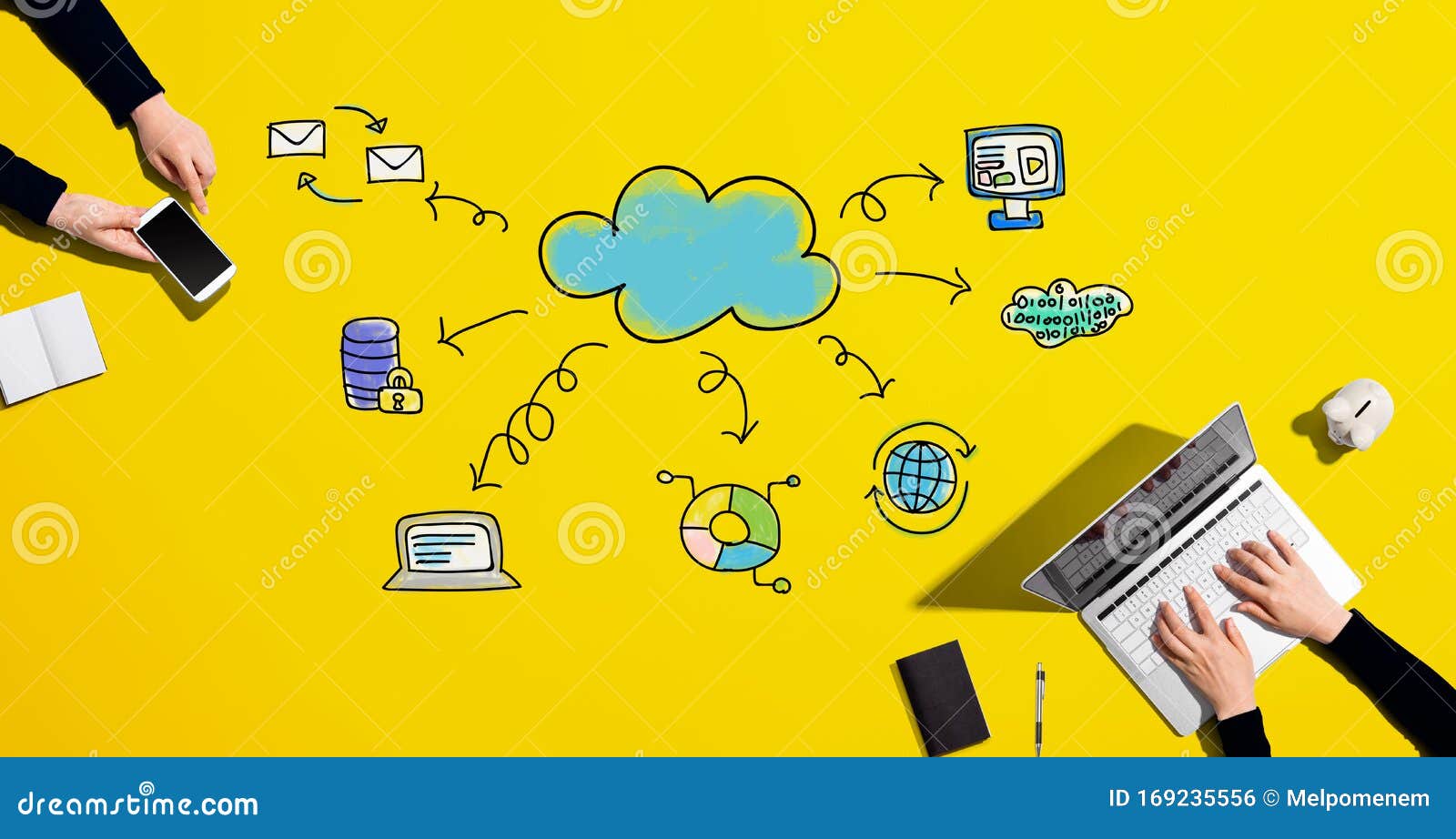 Cloud Computing with People Working Together Stock Illustration ...