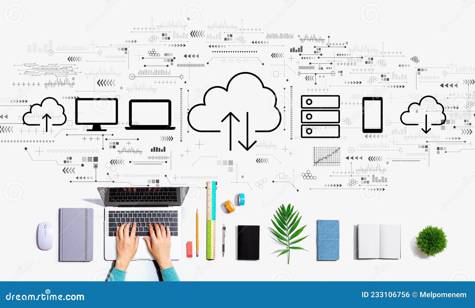 Cloud Computing with Person Using a Laptop Stock Illustration ...