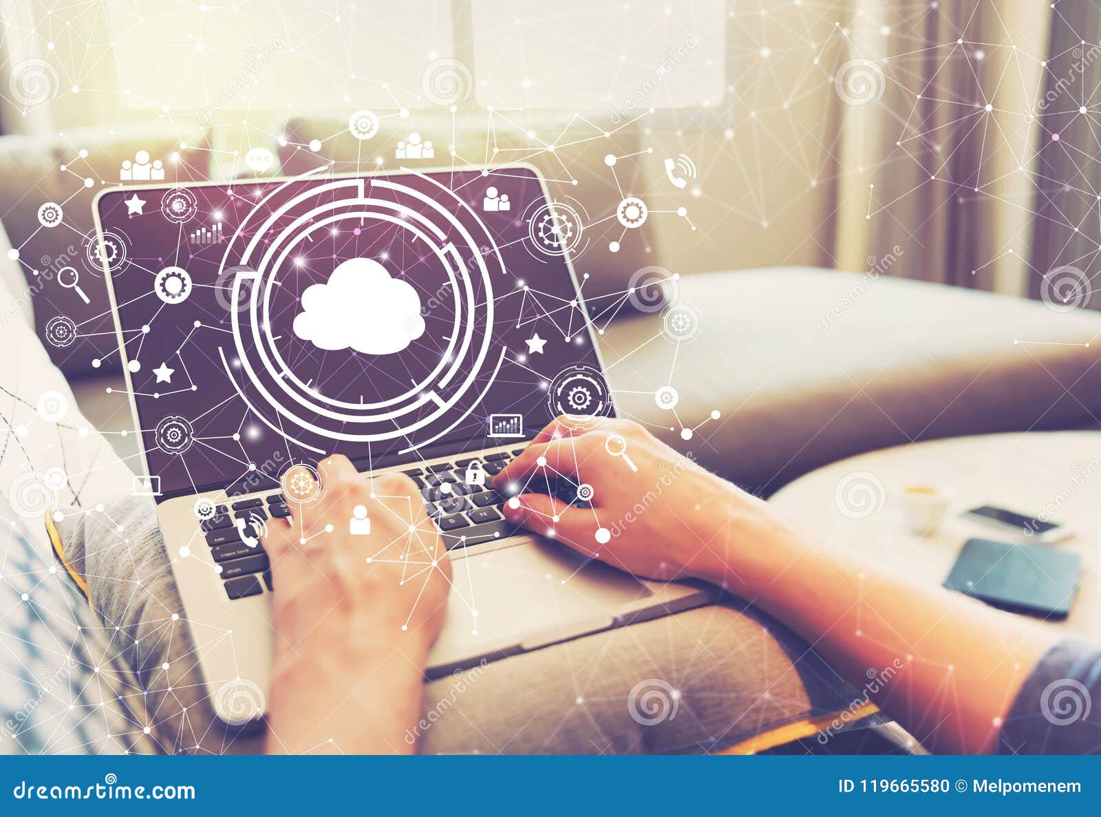 Cloud Computing with Person Using Laptop Computer Stock Photo - Image ...