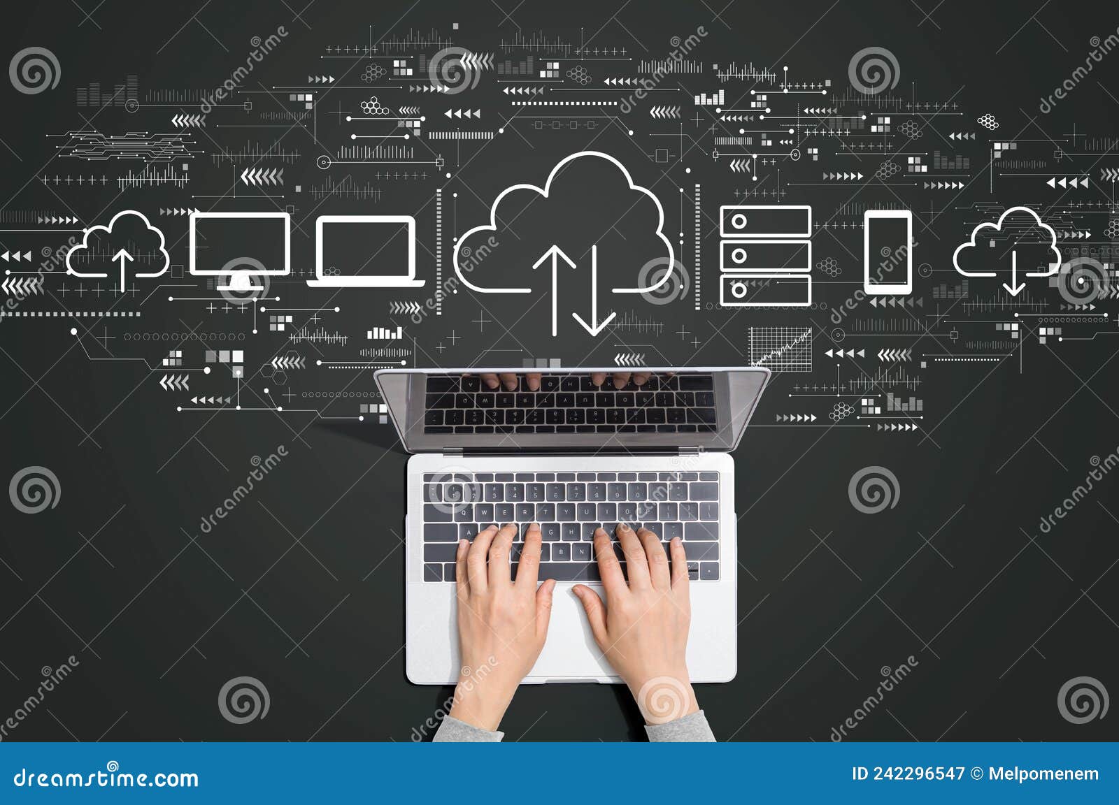 Cloud Computing with Person Using Laptop Stock Image - Image of icons ...
