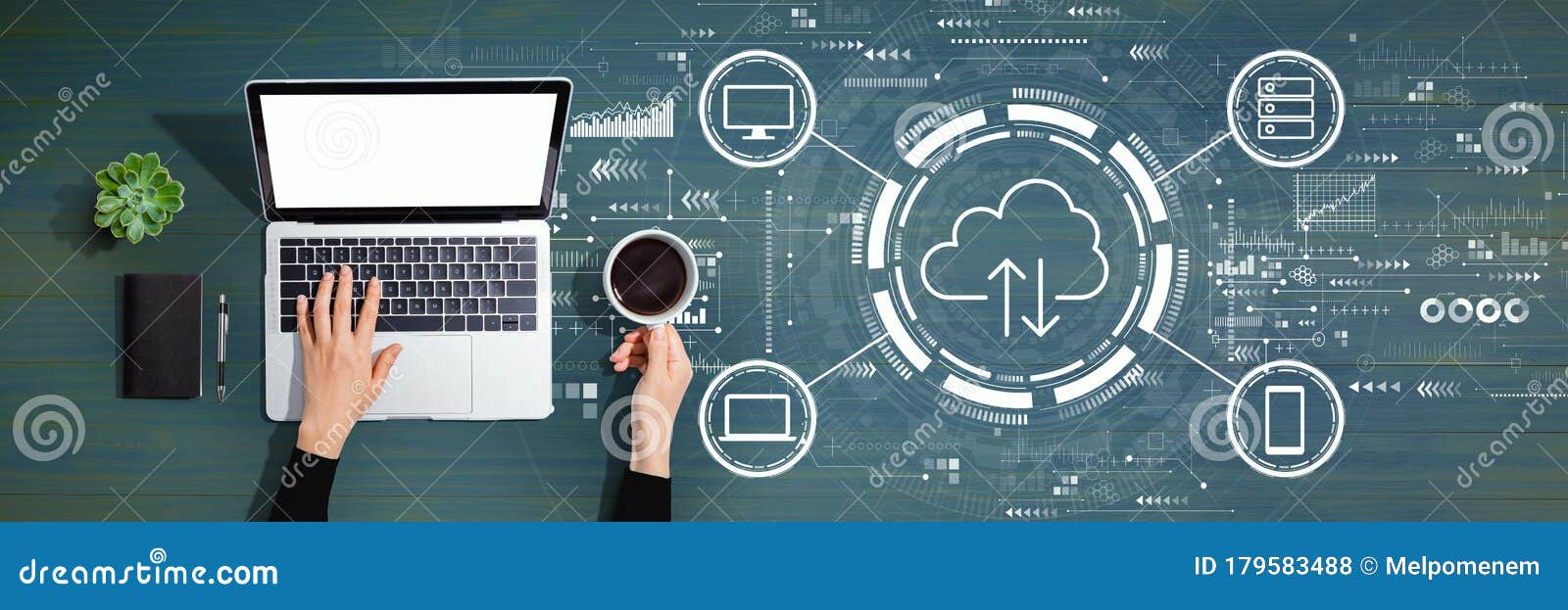 Cloud Computing with Person Using Laptop Computer Stock Illustration ...