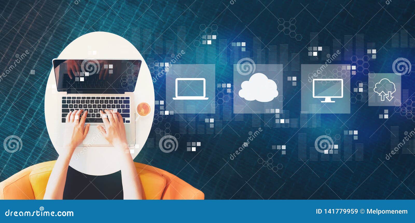 Cloud Computing with Person Using a Laptop Stock Image - Image of ...